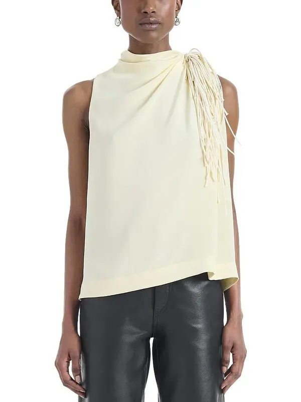 Altuzarra Alden Silk Draped Top With Fringe Detail - Macadamia