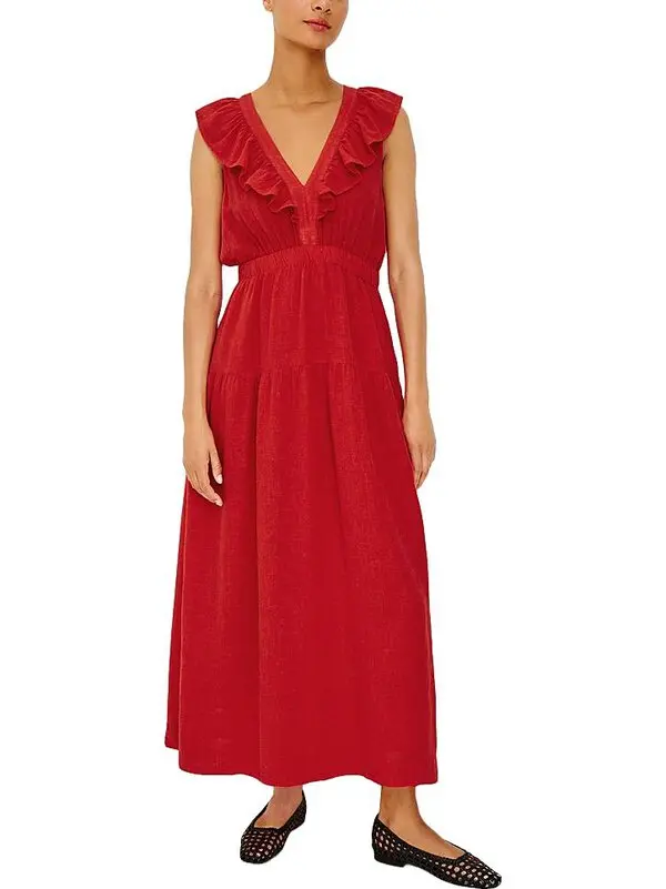 Rails Beaux Ruffle Neck Maxi Dress - Tomato