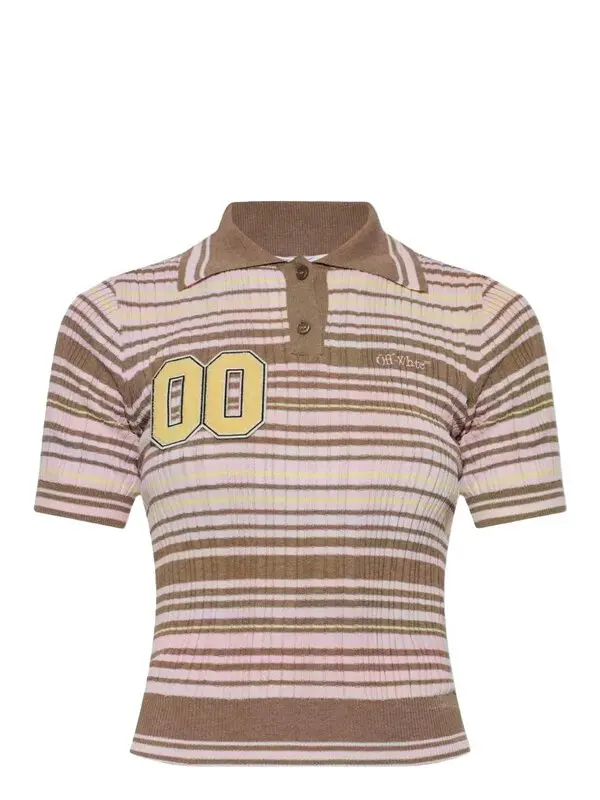 Off-White Striped Patch Detail Polo Shirt - Brown