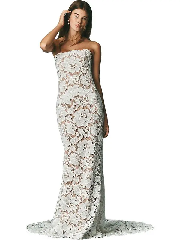 Jenny Yoo Lace Column Gown - Ivory/almond