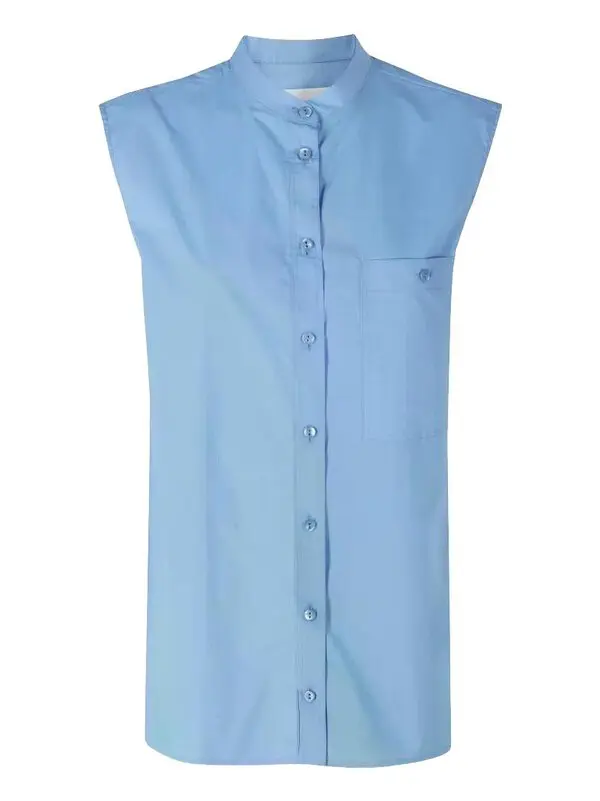 SOLOTRE Sleeveless Front Button Top With Chest Pocket - Blue
