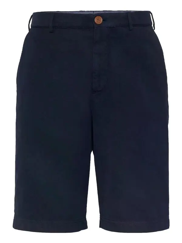 Brunello Cucinelli Cotton Garment Dyed Bermuda Shorts - Blue