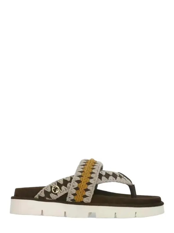 Mou Crochet Flat Sandals - Brown