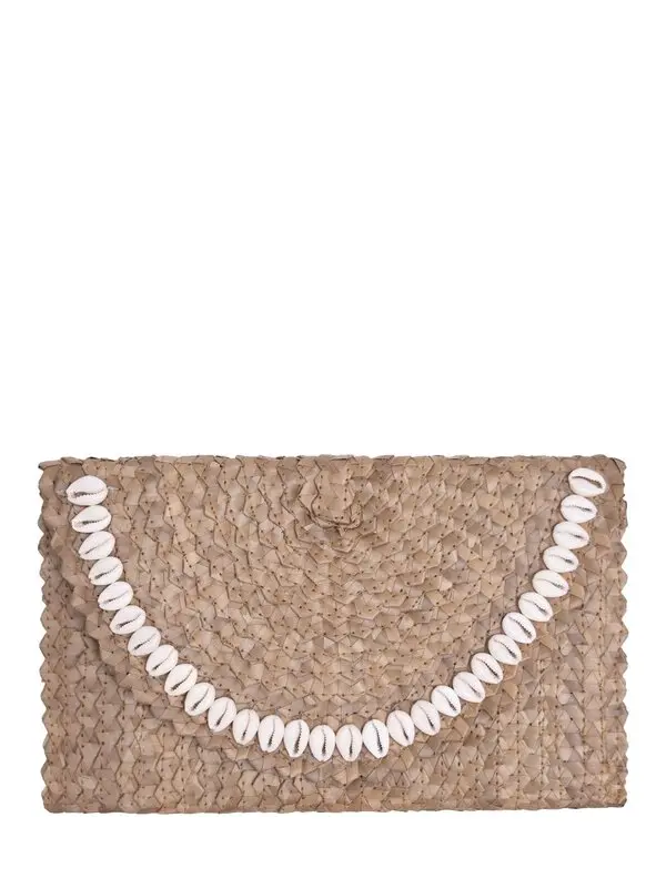JELAVU Coco Small Clutch With Seashell Trim - Brown