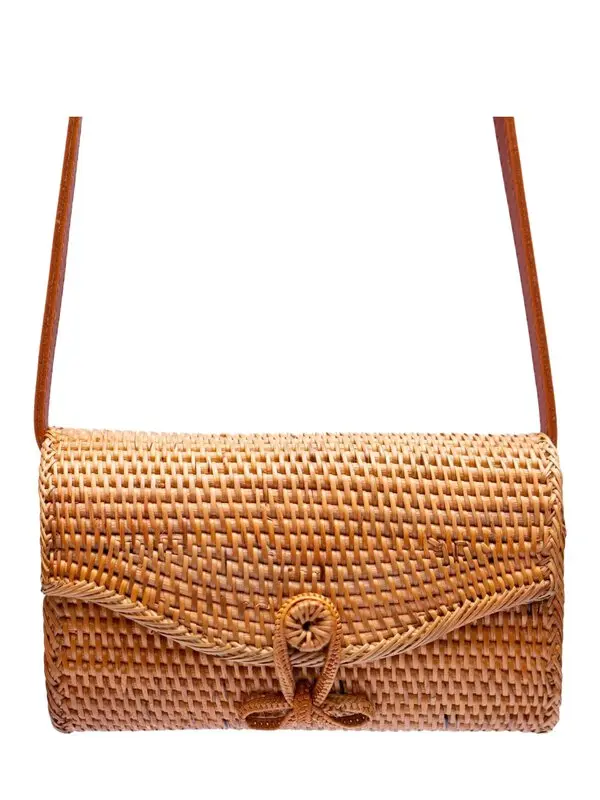 JELAVU Missy Woven Rattan Handbag With Leather Strap - Brown