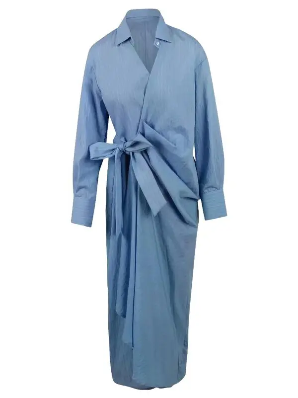 BALOSSA Evelin Pinstriped Wrap Dress - Blue