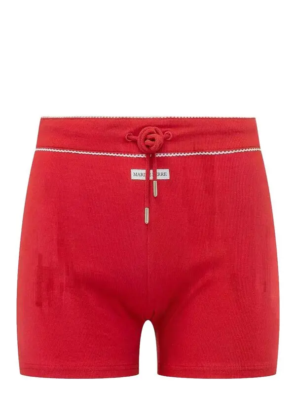 MARINE SERRE Ribbed-knit Drawstring Mini Shorts - Red