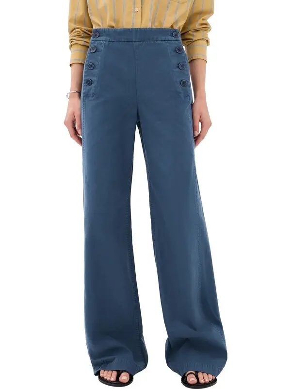 NILI LOTAN Reed Pants Wide Leg, Button Fly - French Navy