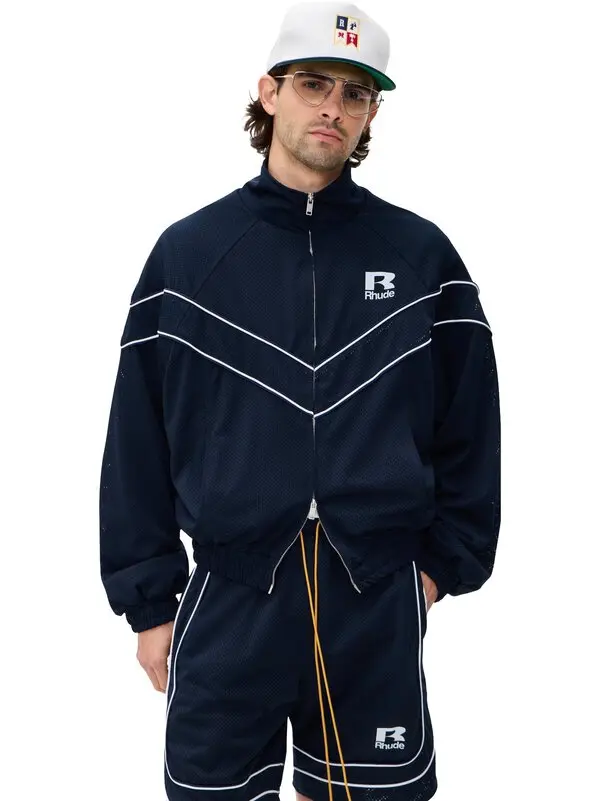 Rhude Mesh Piping Raglan Track Jacket - Navy / White