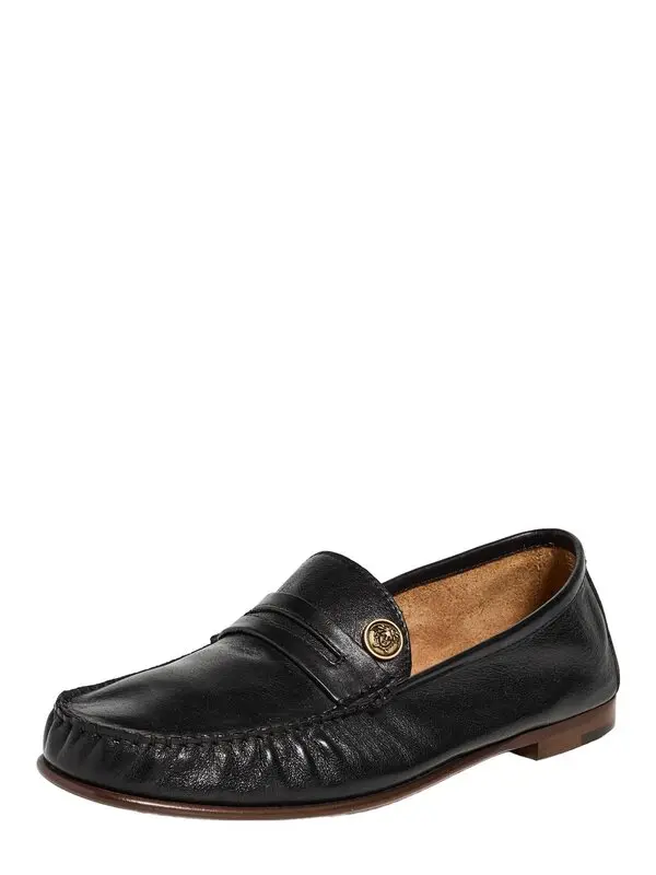 Versace Calfskin Loafers With Logo Emblem - 1b55j Black Gold '82