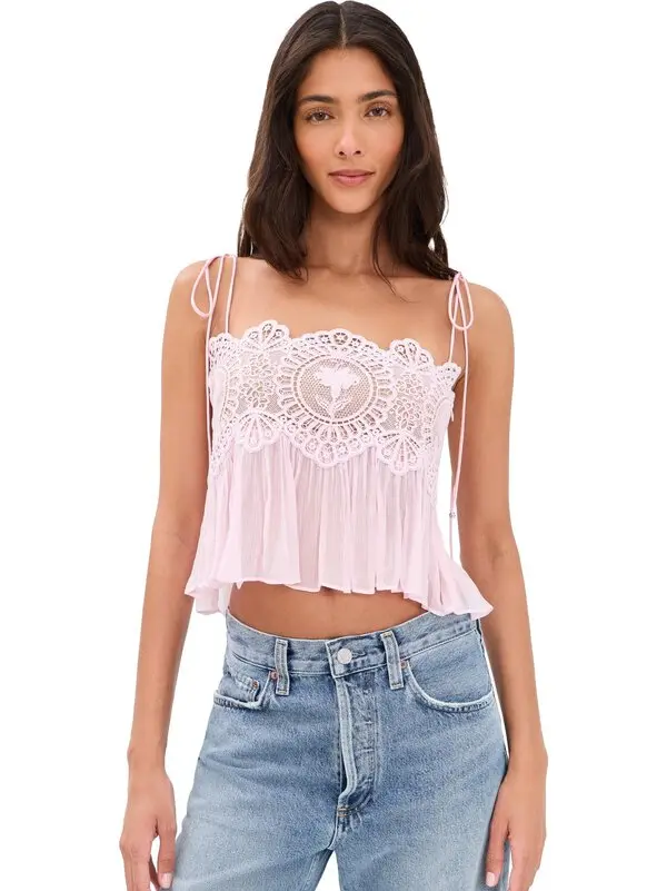 Retrofete Luenie Top Sleeveless Lace Trimmed Chiffon Camisole - Rosa