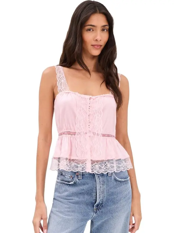Alice + Olivia Embroidered Square Neck Cropped Top - English Rose