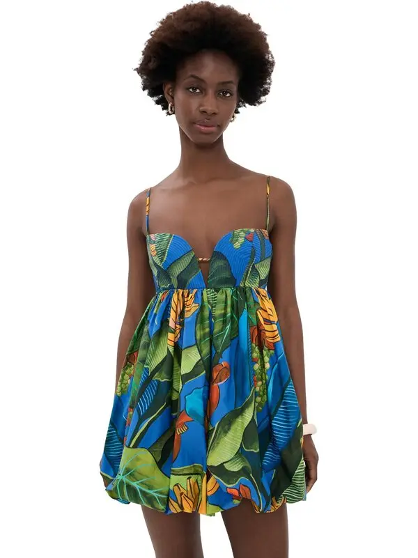 Farm Rio Sleeveless Mini Dress With Tropical Print - Banana Grapes Blue