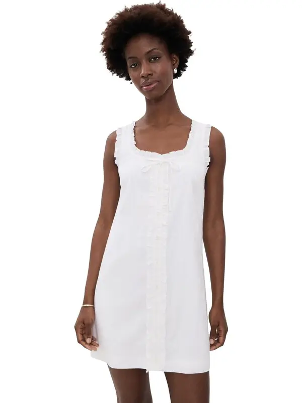 LE JEAN Linen Ruffle Dress - White