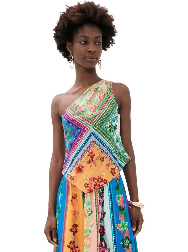 Saloni Madeline One Shoulder Floral Print Top - Bellis Harlequin Plmt