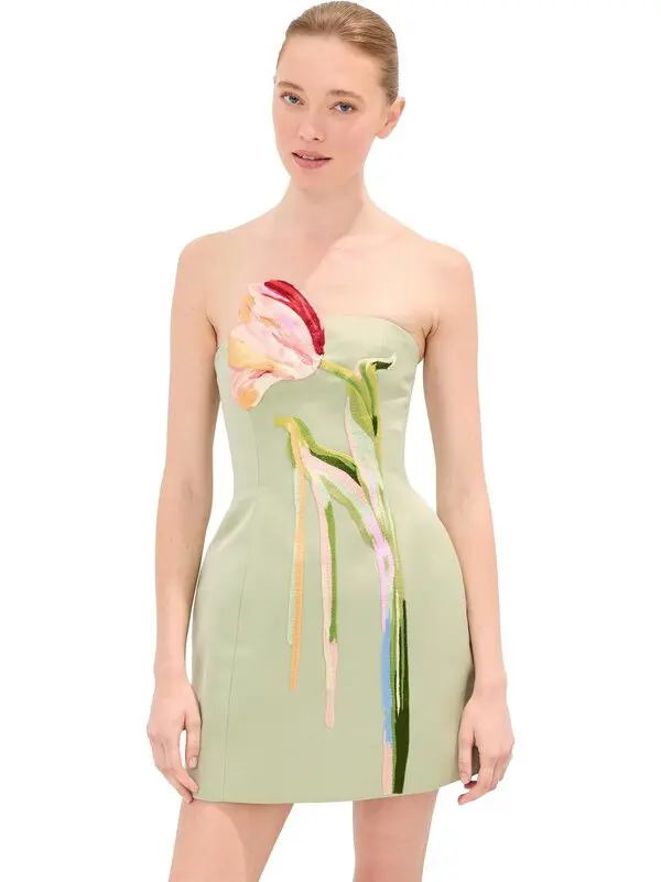 LEO LIN Roselle Bustier Mini Dress - Tulip Print In Green