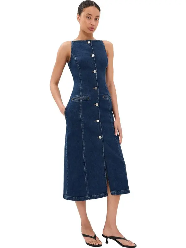 ALIGNE Santiago Denim Button Dress - Mid Blue