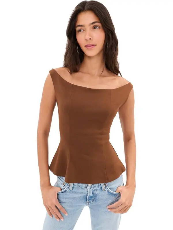LE BOP Ponte Off Shoulder Top - Chocolate