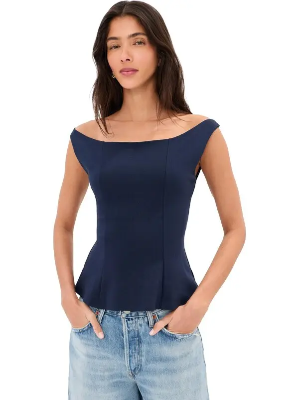 LE BOP Ponte Off Shoulder Top - Navy