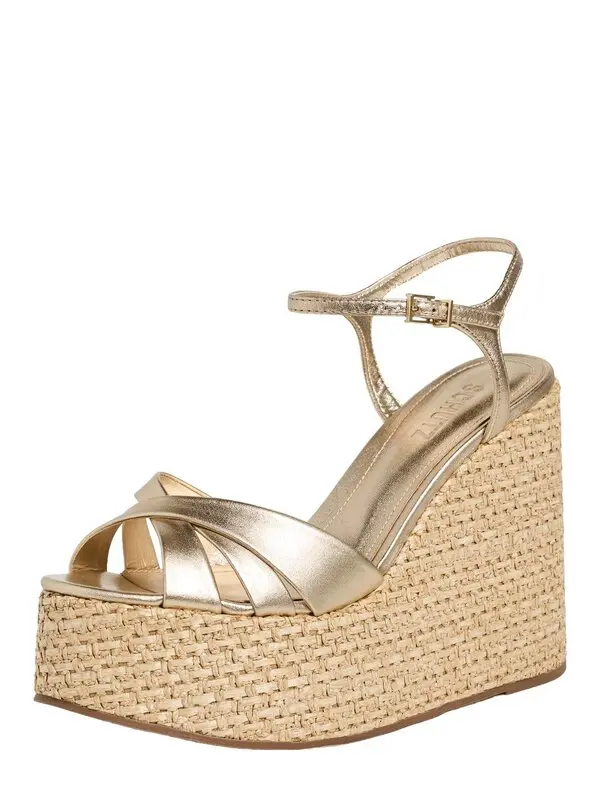 Schutz Keefa Metallic Leather Wedge Sandals - Platina