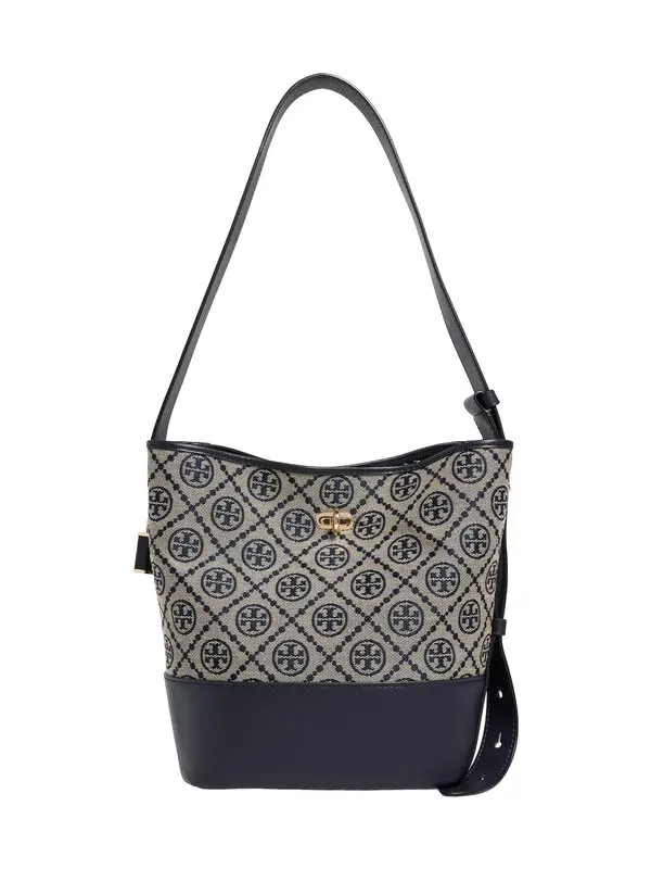 Tory Burch Lock T Monogram Slim Medium Bucket Bag - Tory Navy
