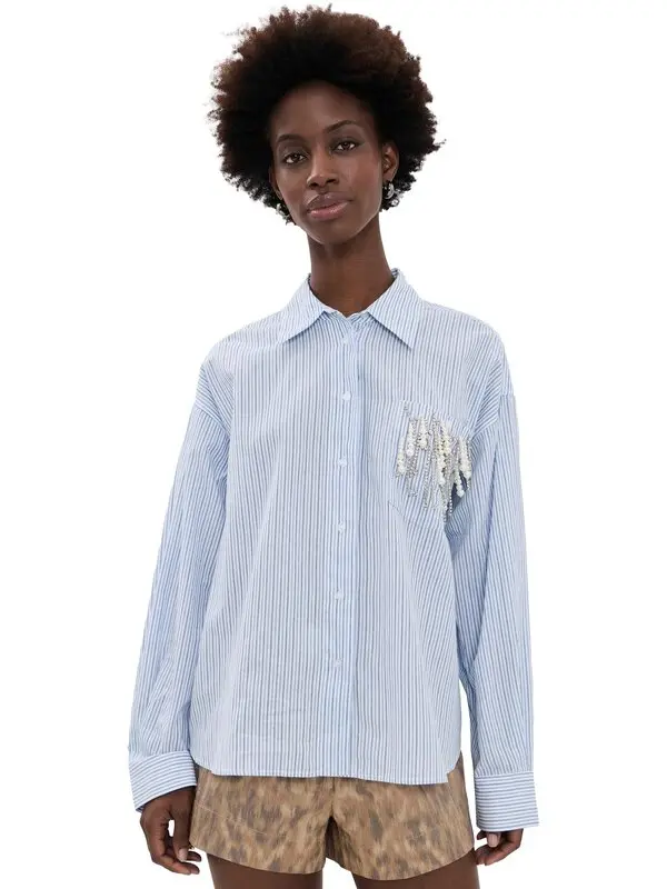 Essentiel Antwerp Striped Embellished Shirt - Combo1 Off White