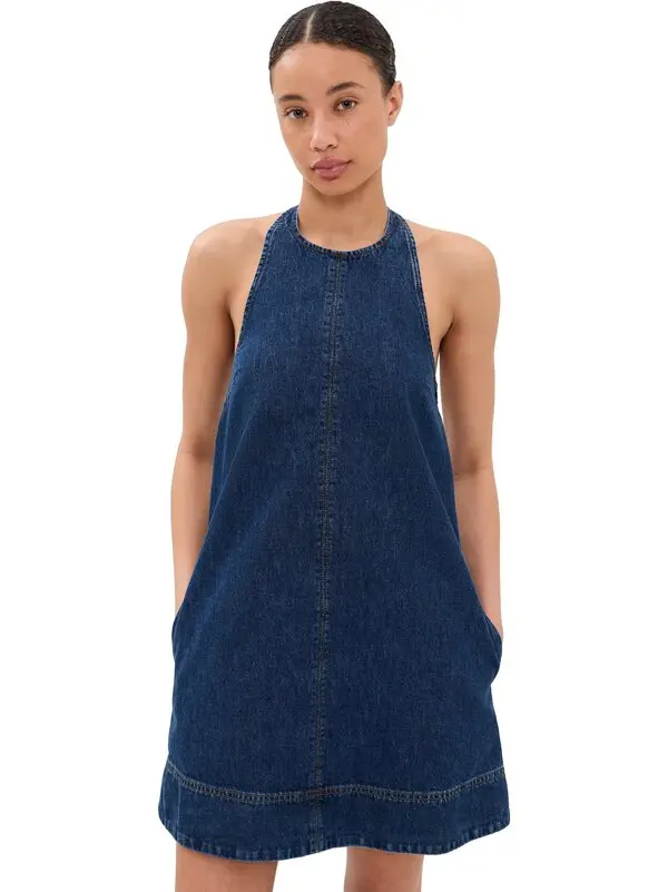 ALIGNE Sandy Denim Halterneck Mini Dress - Mid Blue