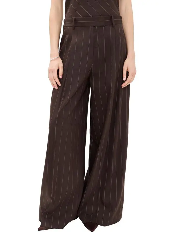 Helmut Lang Wide Double Pleated Pinstripe Trousers - Brown Multi