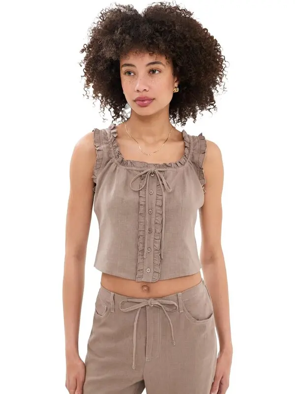 LE JEAN Linen Ruffle Cami Top - Driftwood