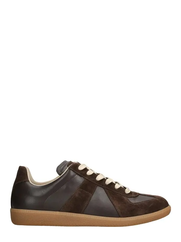 MAISON MARGIELA Replica Leather And Suede Lace-up Sneakers - Brown