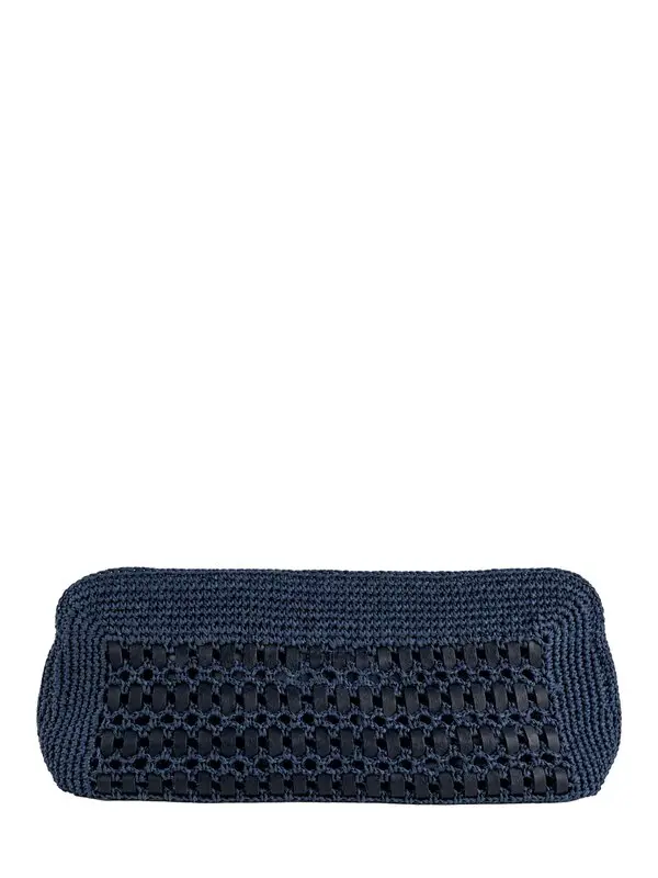 HAMEL ATELIER Handwoven Leather Raffia Clutch - Blue