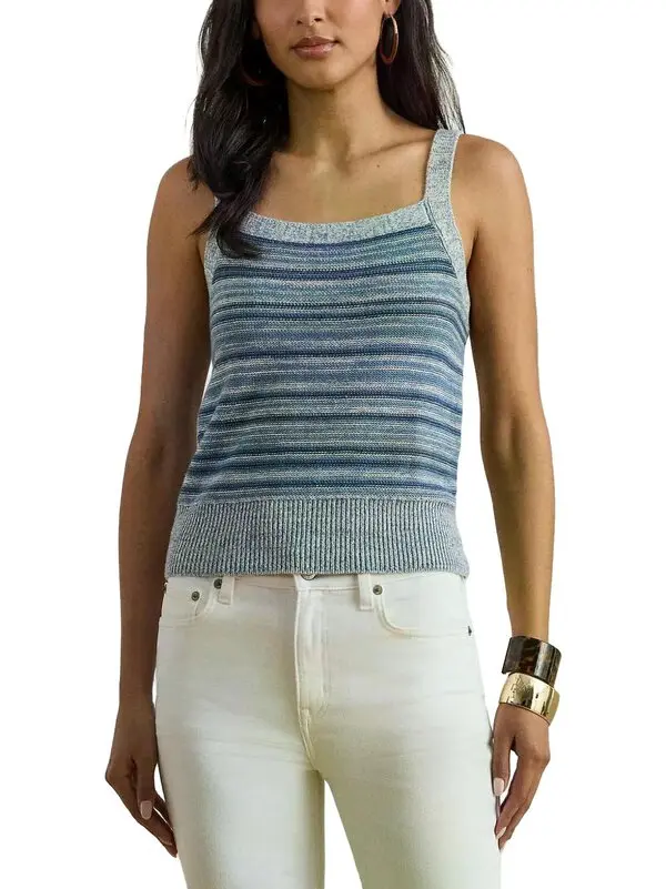 Ralph Lauren Striped Square Neck Sleeveless Top - Blue