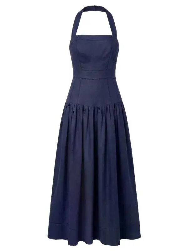 NICHOLAS Vivianne Halter-neck Gathered Midi Dress - Blue
