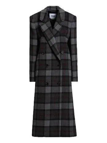 MSGM Double-breasted Checked Wool Blend Coat - Grey