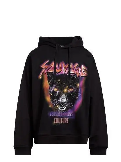Versace Cotton Terry Panther Graphic Hoodie - Black