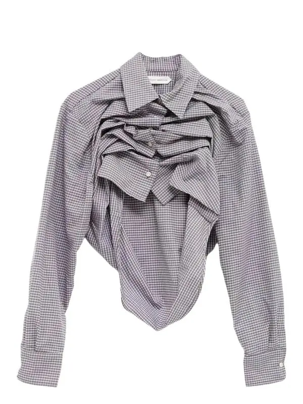 AUGUST BARRON Draped Gingham Shirt - Blue