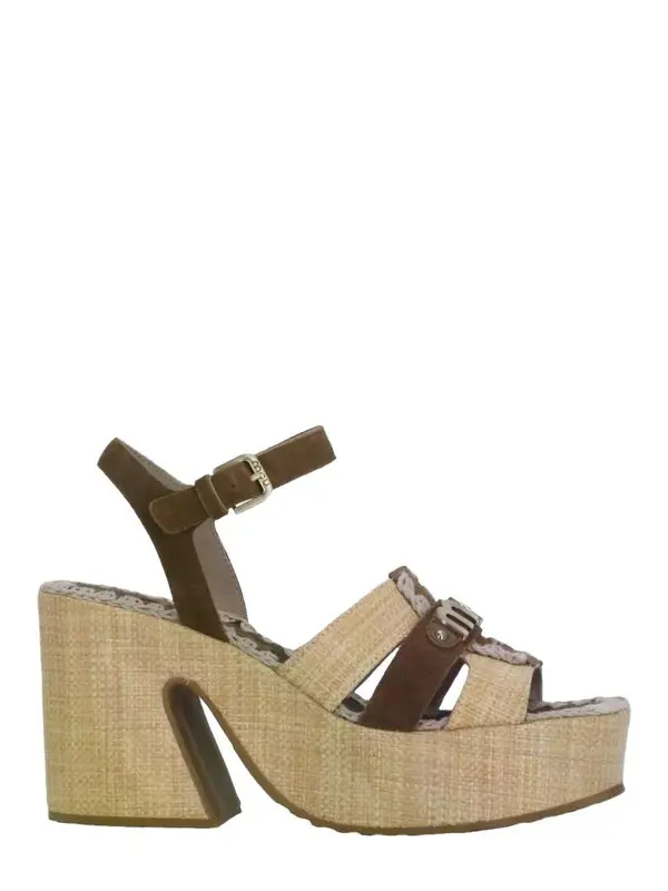 Mou Logo-plaque Crochet-trim Sandals - Brown
