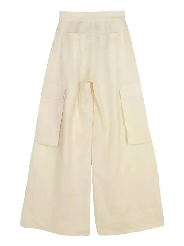 ANDRES OTALORA Ivory Linen Wide Leg Pleated Cargo Pants - Neutrals
