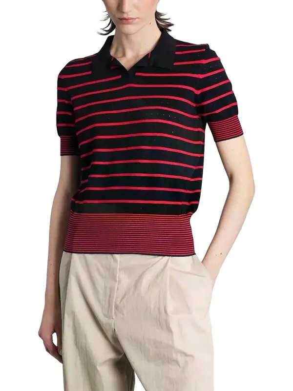 Magda Butrym Striped Pointelle-knit Polo Shirt - Blue
