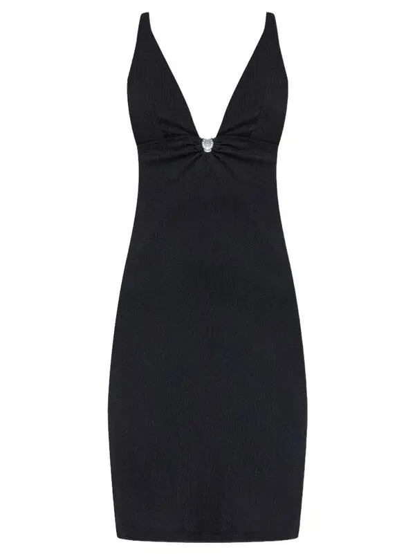 Emporio Armani Logo Plaque Gathered Dress - Black
