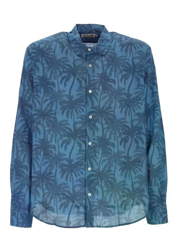 MC2 SAINT BARTH Palm-tree-print Long-sleeve Shirt - Blue