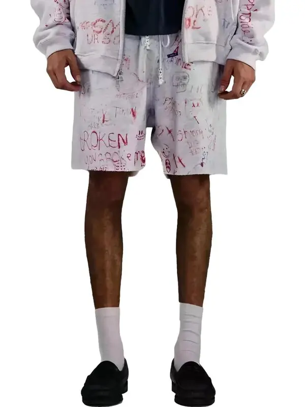 PALY Hollywood Graffiti Print Drawstring Shorts - Grey