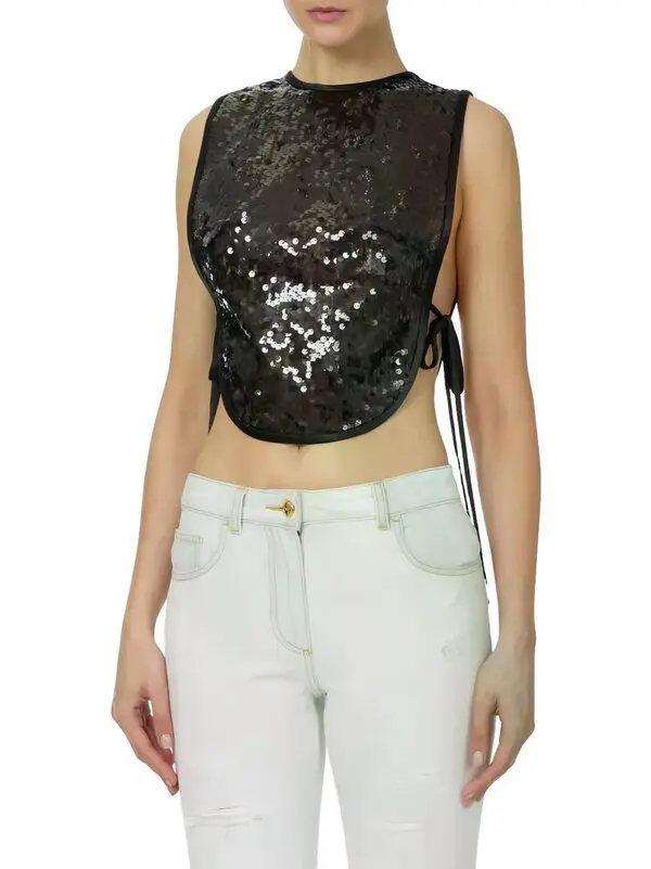 Elisabetta Franchi Sequin Embellished Tulle Top - Black
