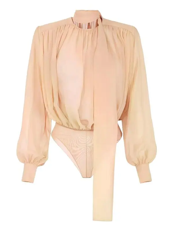 Elisabetta Franchi Silk Georgette Bodysuit With Sash Detail - Neutrals