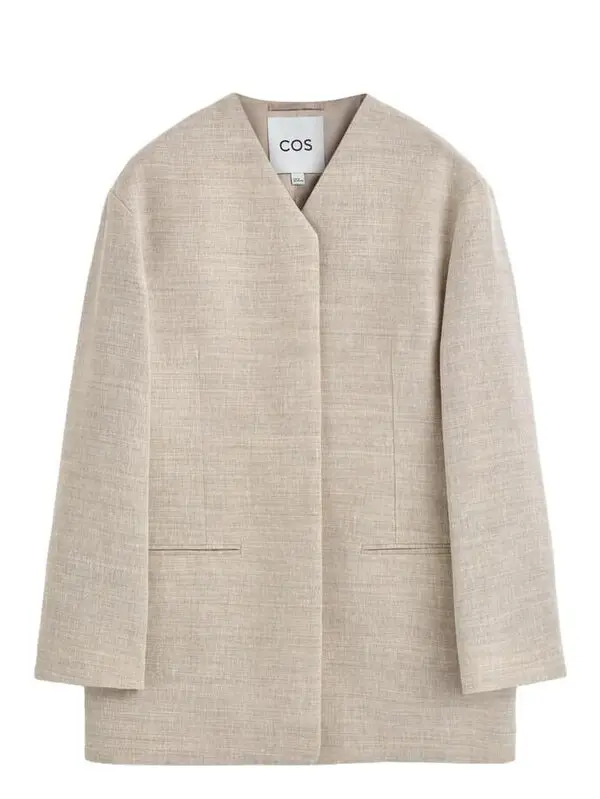 Cos Structured Collarless Linen Blazer - Beige