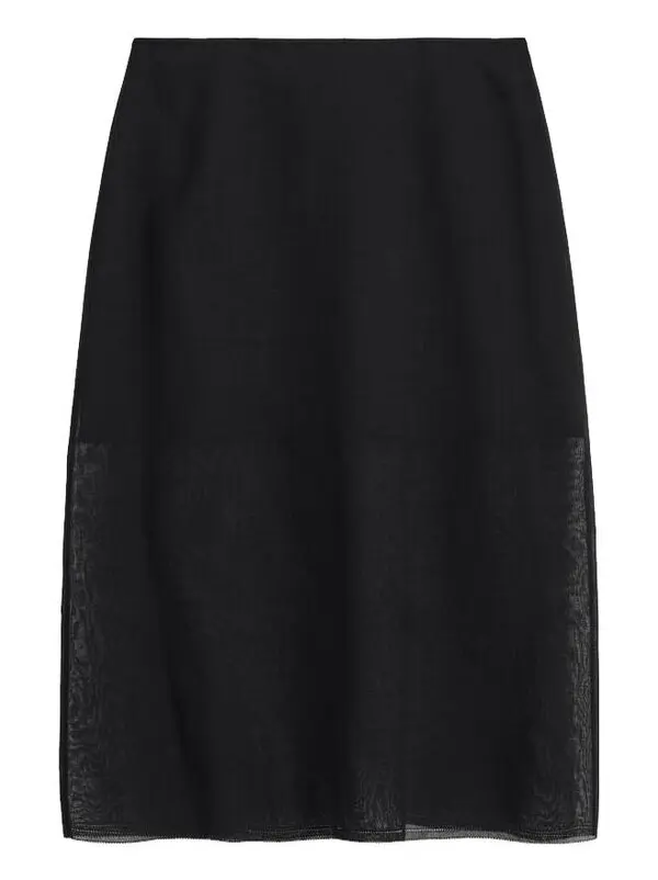 Cos Semi-sheer Layered Wool Blend Midi Skirt With Picot Trim - Black