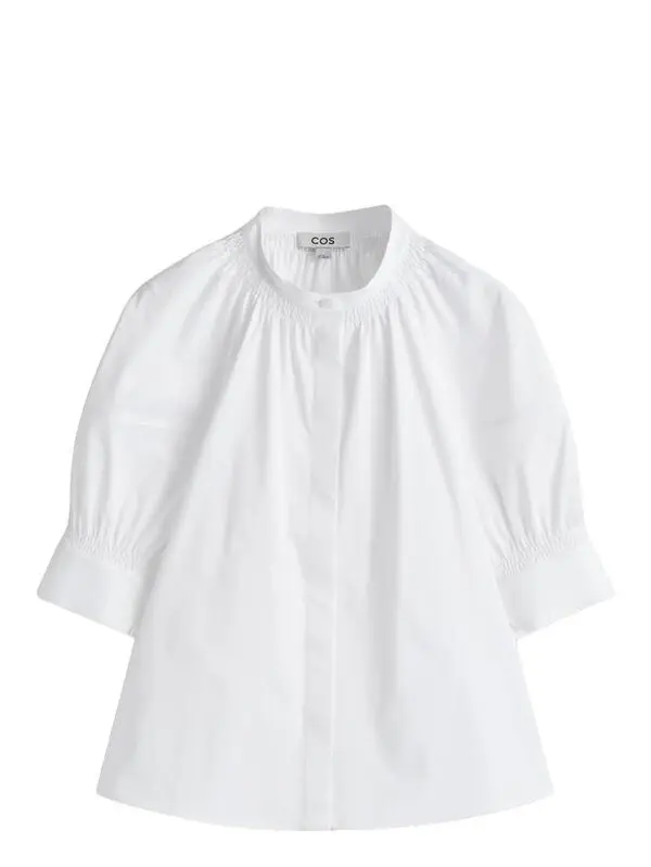 Cos Smocked Puff-sleeve Cotton Blouse - White