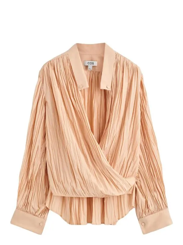 Cos Crinkled Wrap-over Blouse - Beige