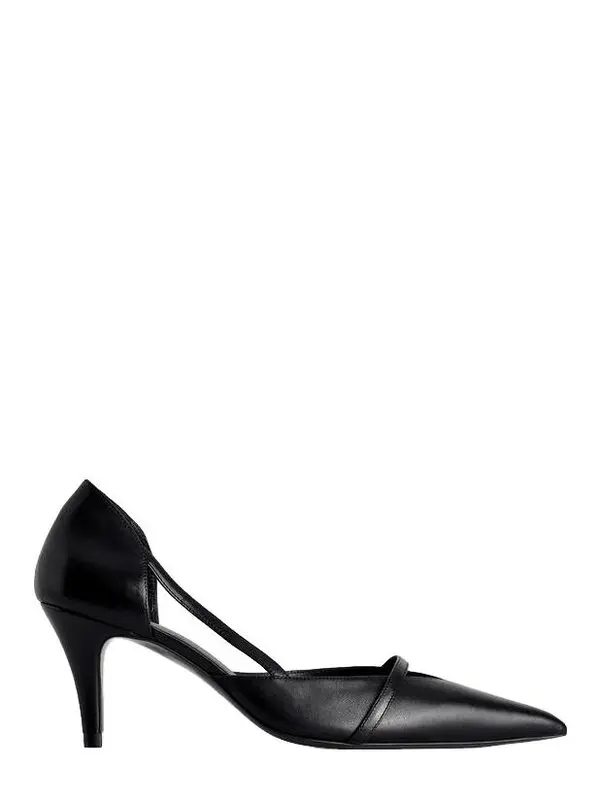Cos Strap-detail Leather Pumps With Pointed Toe And Low Heel - Black