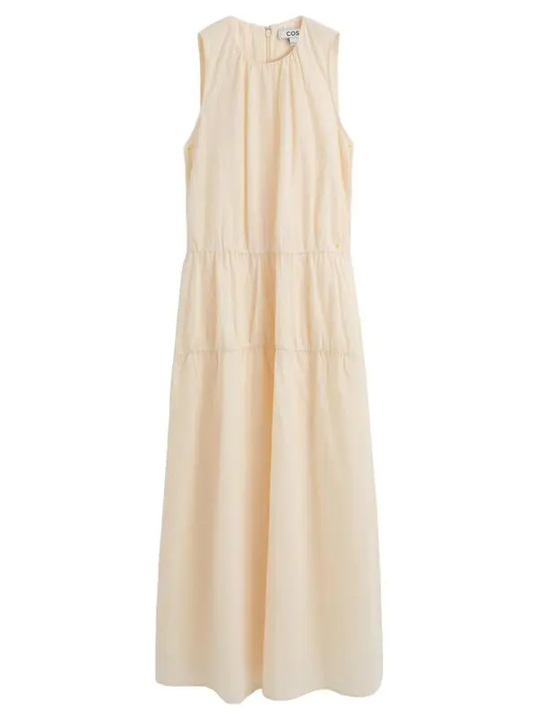 Cos Gathered Tiered Cotton Maxi Dress - White